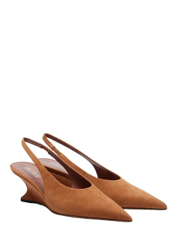 Paris Texas Nina 50 Suede Pointed Toe Slingback Wedges - Brown