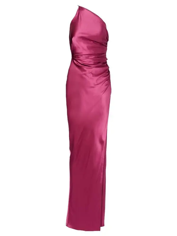 THE SEI Asymmetric Gathered Silk Satin Gown - Pink