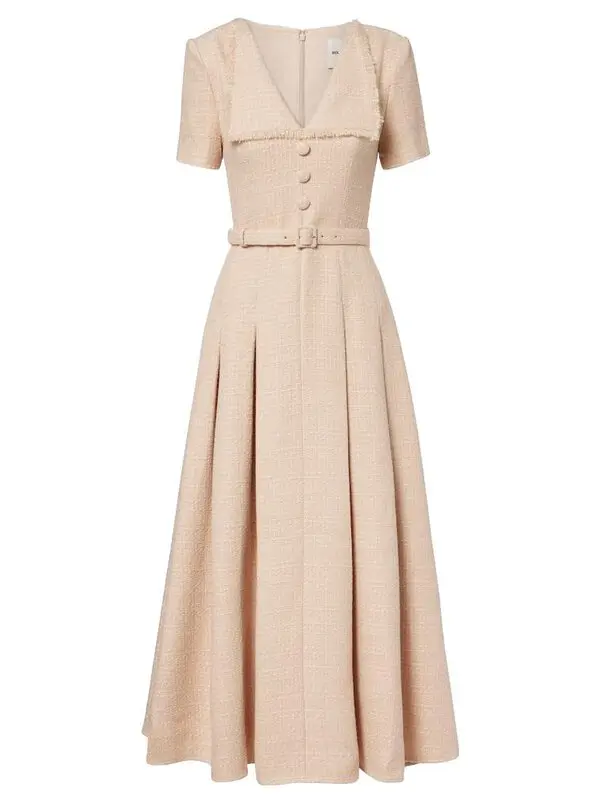Roland Mouret Belted Bouclé Maxi Dress - Beige