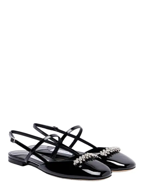 JIMMY CHOO Belinda Embellished Patent Leather Flats - Black