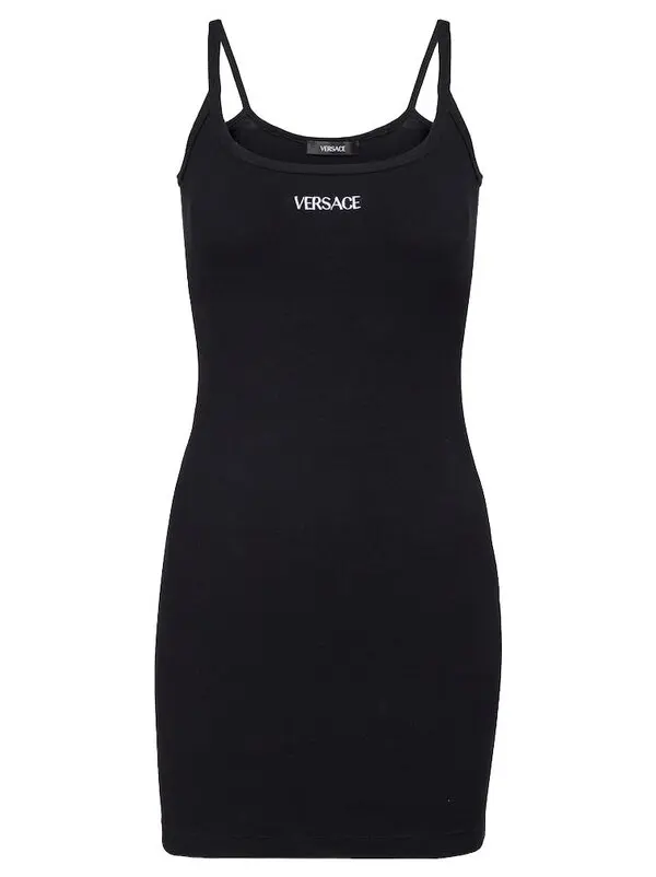 Versace Logo Cotton-blend Minidress - Black