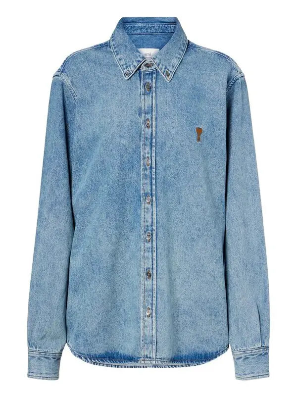 AMI Paris Embroidered Denim Shirt - Blue
