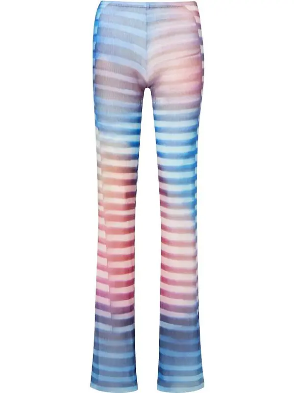 JEAN PAUL GAULTIER Printed Striped Mesh Flared Pants - Blue