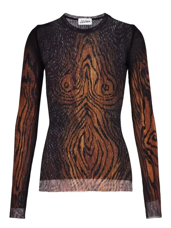 Jean Paul Gaultier Wood Trompe L'oeil Tulle Top - Black