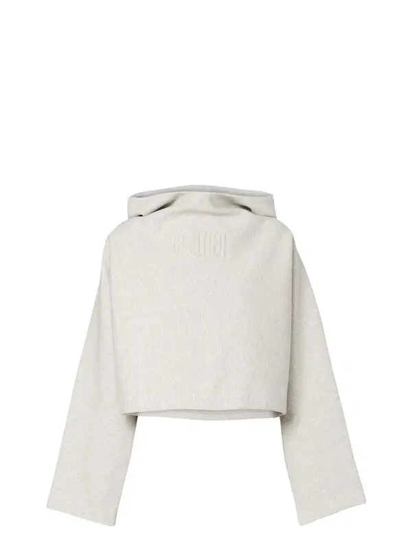 Jean Paul Gaultier Cropped Embossed Logo Cotton Hoodie - Grey