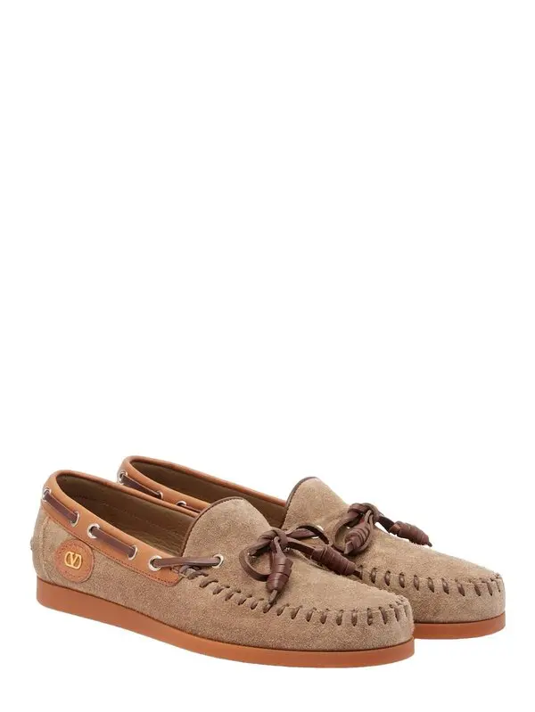 Valentino Garavani Palm Avenue Vlogo Suede Boat Shoes - Brown