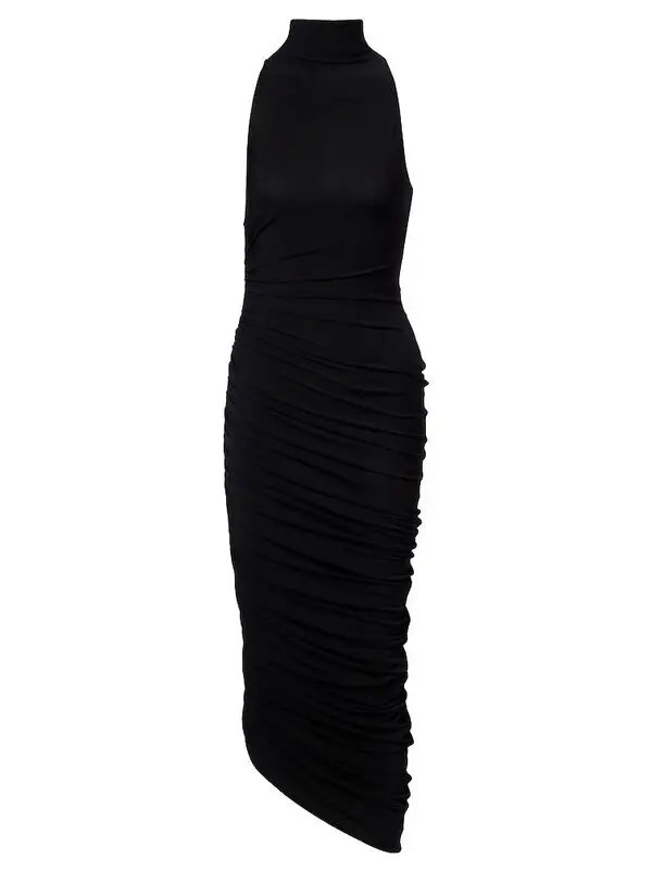 Jacquemus Piazza Gathered Jersey Midi Dress - Black