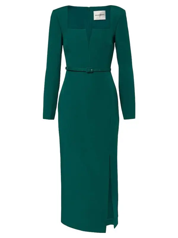 Roland Mouret Belted Wool And Silk Midi Dress - Green