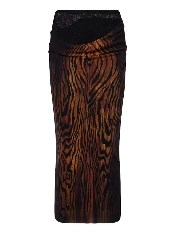 Jean Paul Gaultier Wood Trompe L'oeil Tulle Midi Skirt - Black