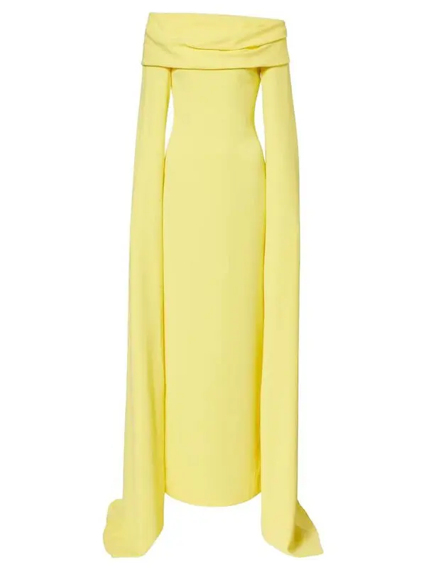 Solace London Nuri Caped Off-shoulder Crêpe Gown - Yellow