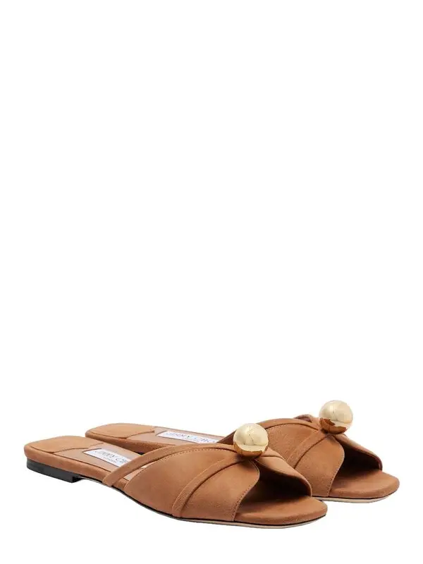 JIMMY CHOO Siva Suede Slides - Brown