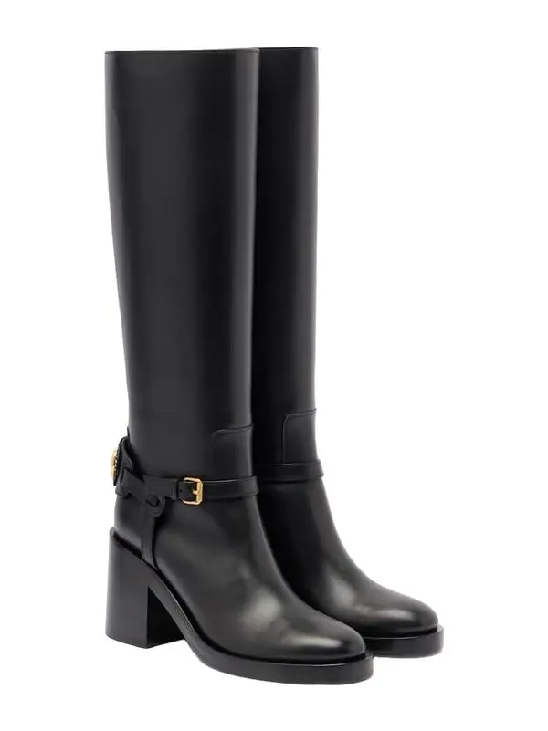 Valentino Garavani Vlogo Leather Knee-high Boots - Black