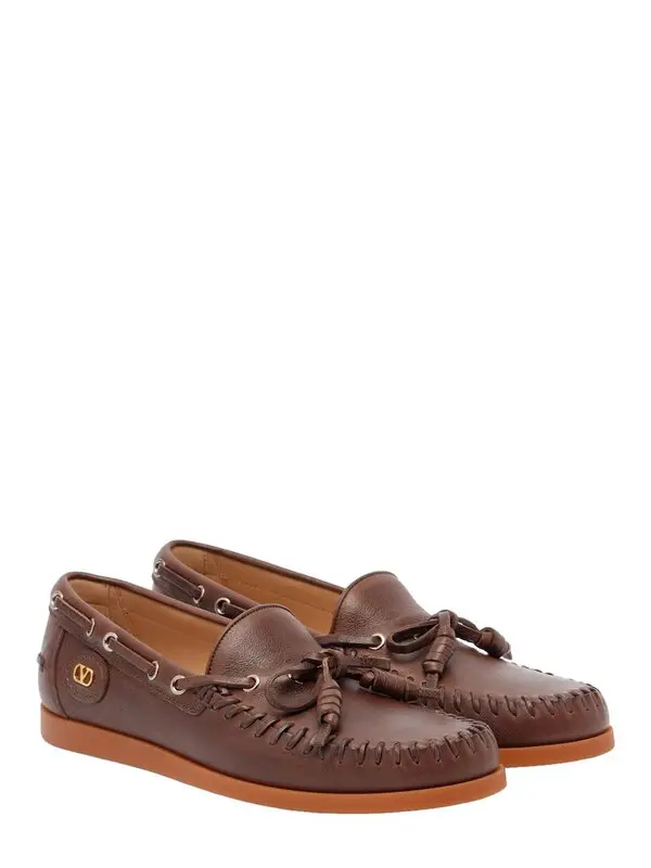 Valentino Garavani Palm Avenue Leather Boat Shoes - Brown