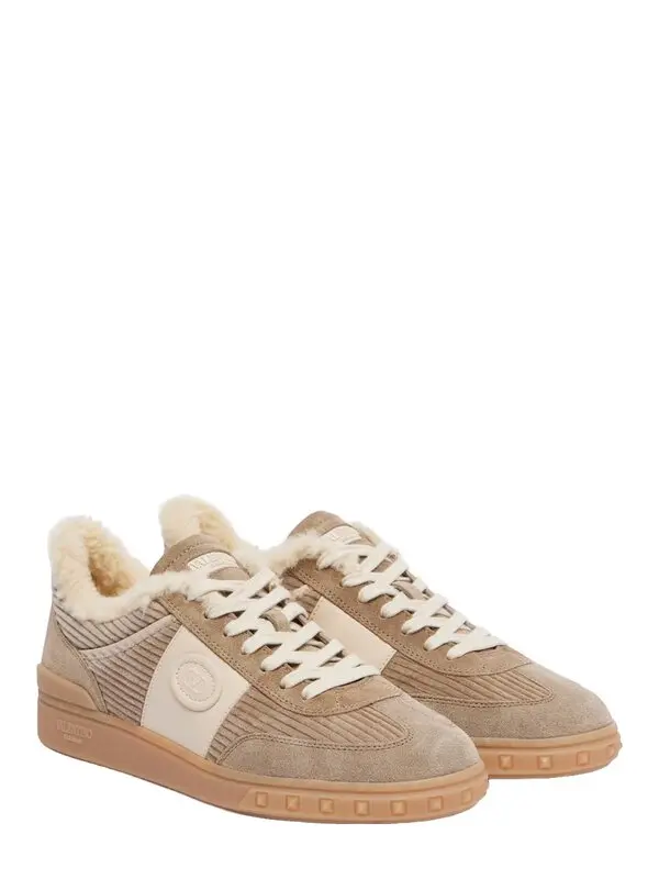 Valentino Garavani Upvillage Suede And Corduroy Sneakers - Beige