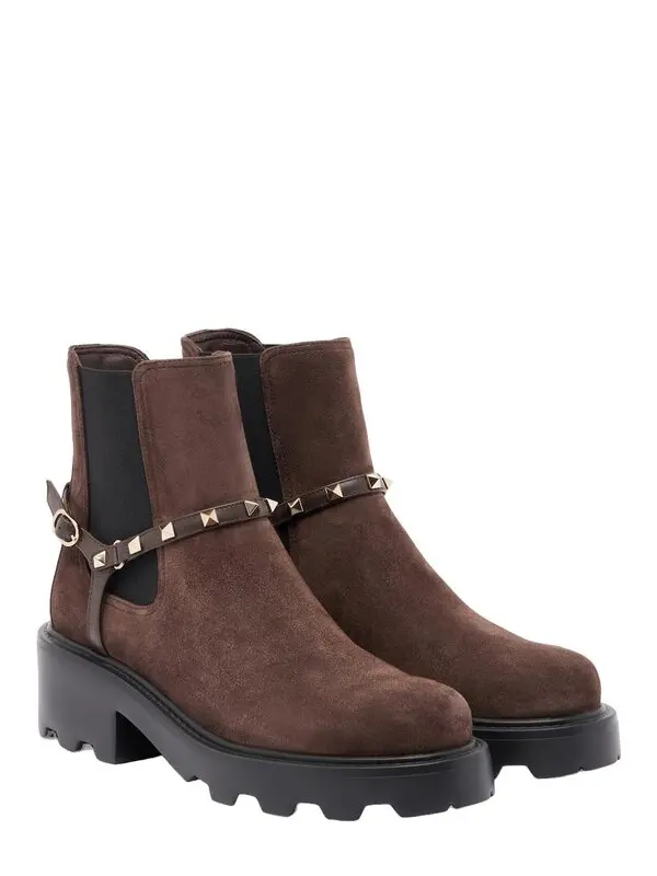 Valentino Garavani Rockstud Suede Chelsea Boots - Brown