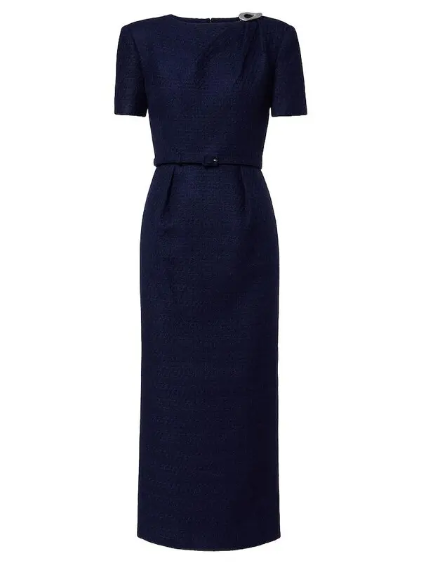 Roland Mouret Belted Bouclé Midi Dress - Blue