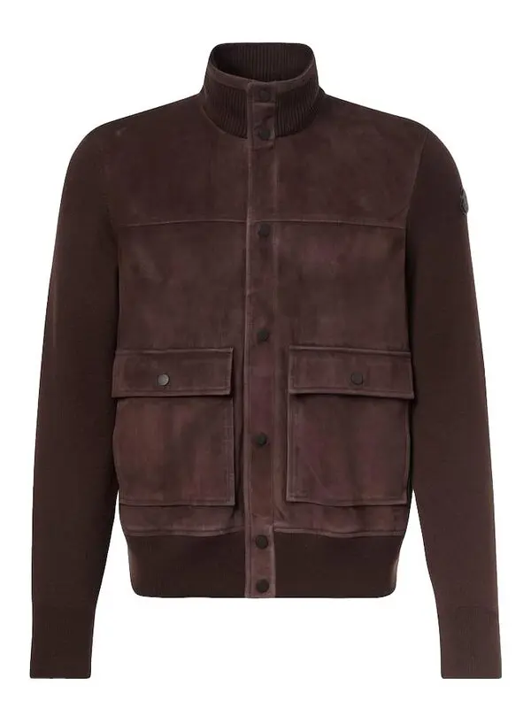 Moncler Paneled Suede And Wool Jacket - Brown