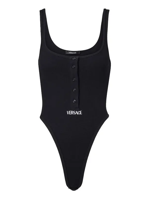 Versace Ribbed-knit Cotton-blend Bodysuit - Black