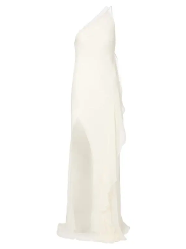 THE SEI One-shoulder Ruffled Silk Gown - White