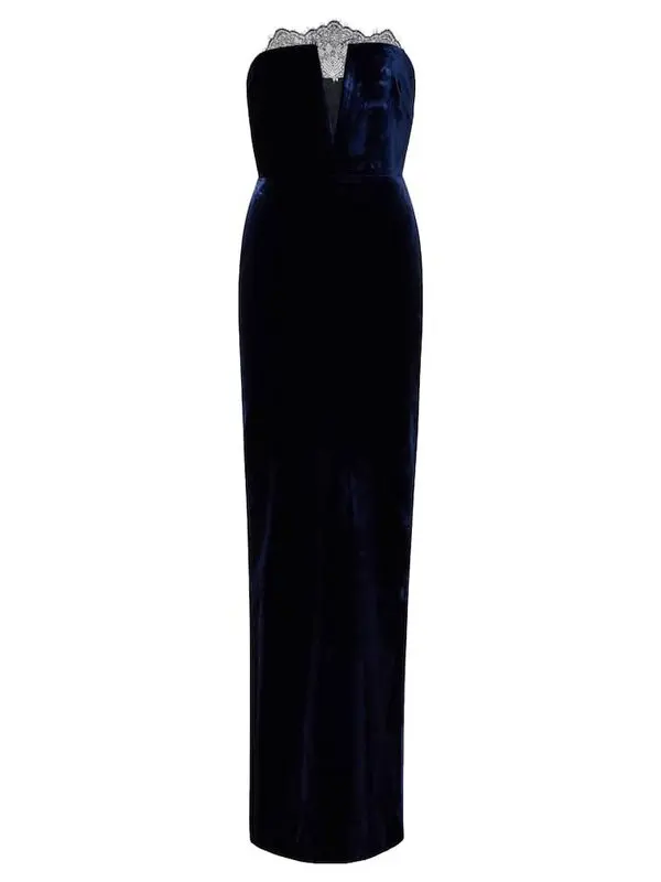 Roland Mouret Lace-trimmed Velvet Corset Gown - Blue