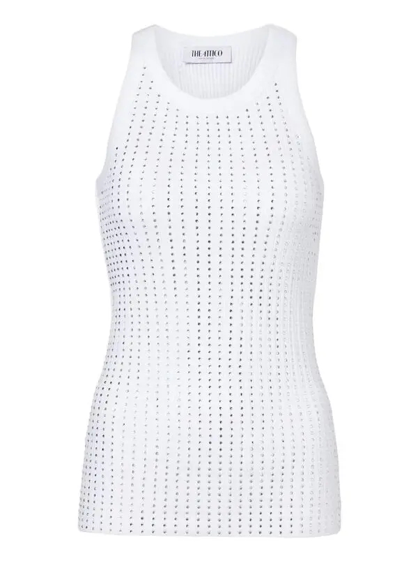 Attico Embellished Cotton Jersey Tank Top - White