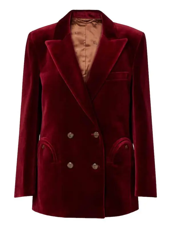 BLAZÉ MILANO Everynight Double-breasted Cotton Velvet Blazer - Burgundy