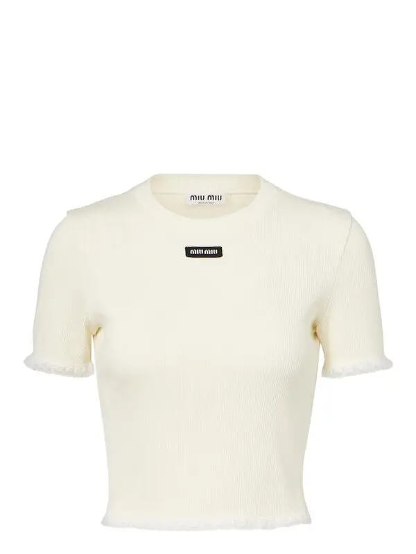 Miu Miu Cropped Lace-trimmed T-shirt - White