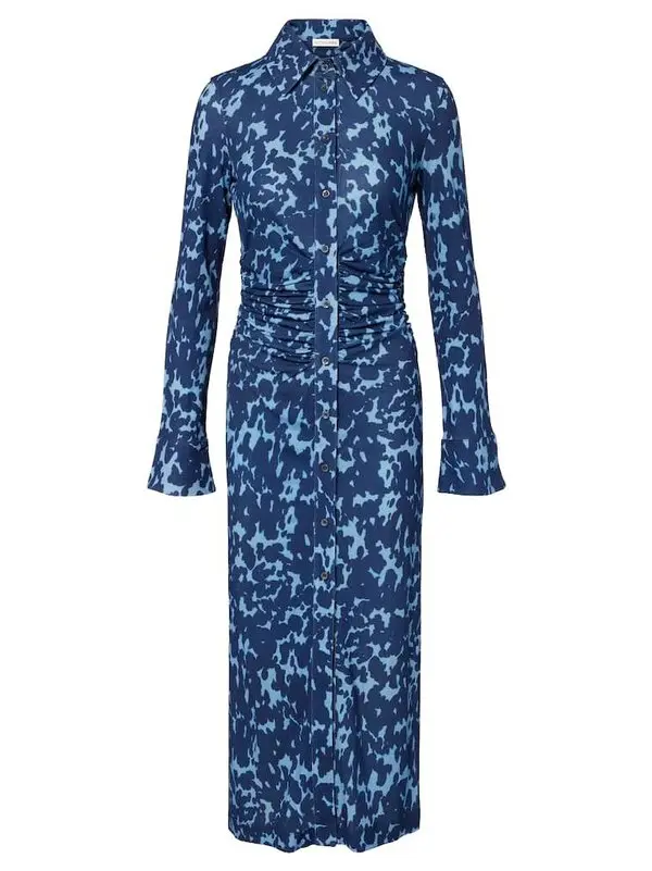 Altuzarra Claudia Printed Ruched Jersey Shirt Dress - Blue