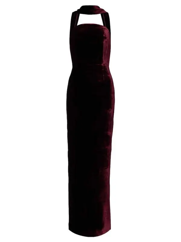 Roland Mouret Scarf-detail Velvet Gown - Burgundy