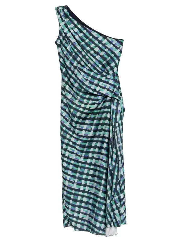 Amsale Check-printed Draped Dress - Purple
