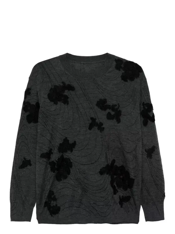 JNBY Floral-embellished Wool Pullover - Grey