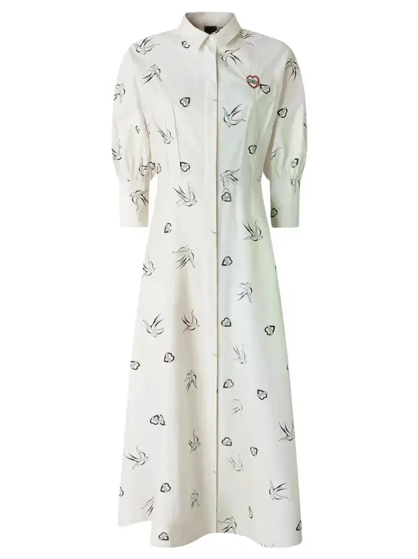 Pinko Bird-print Puff-sleeve Dress - White