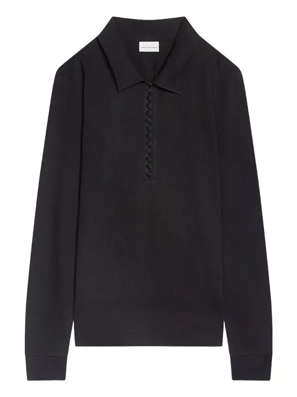 Dries Van Noten Button-fastening Jersey Polo Shirt - Black