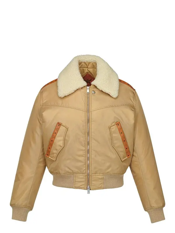 Mcm Shearling Collar Aviator Jacket - Beige