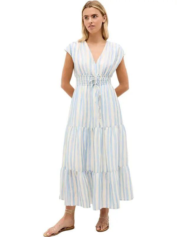 MARIE OLIVER Indy Watercolor Stripe Midi Dress - Agua