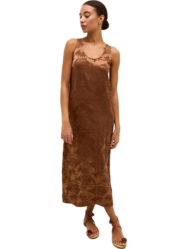 MARIE OLIVER Olympia Jacquard Silk Midi Dress - Cappuccino