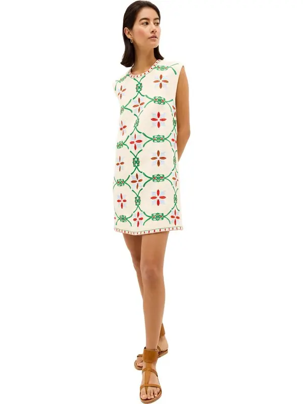 MARIE OLIVER Yvette Embroidered Linen Mini Dress - Trellis