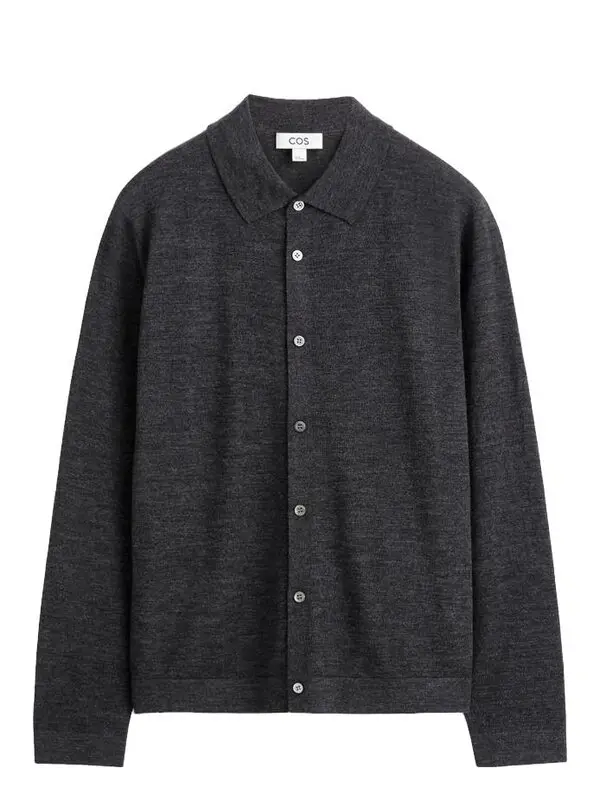 Cos Knitted Merino Wool Shirt - Gray