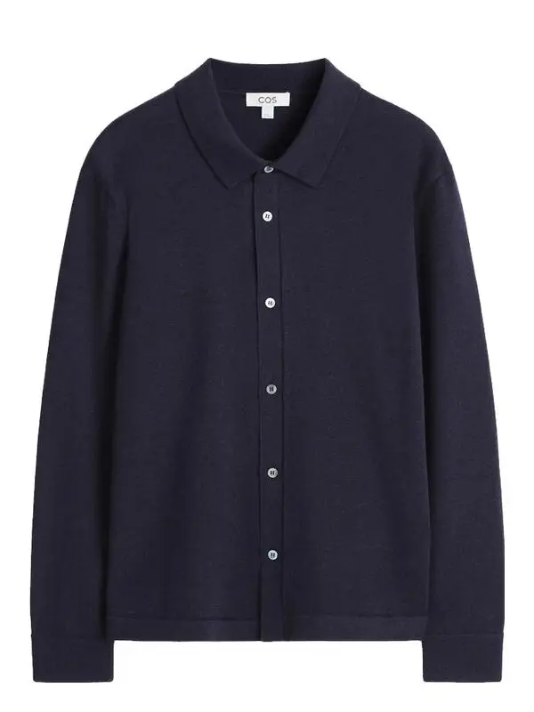 Cos Knitted Merino Wool Shirt - Navy