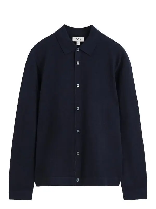 Cos Knitted Merino Wool Shirt - Navy