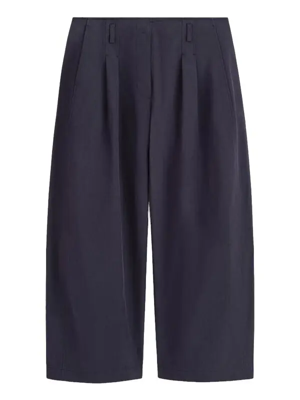 Cos Pleated Cotton Barrel-leg Trousers - Navy