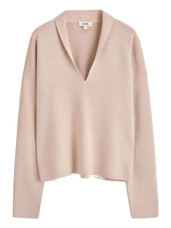 Cos Draped Merino Wool V-neck Sweater - Beige