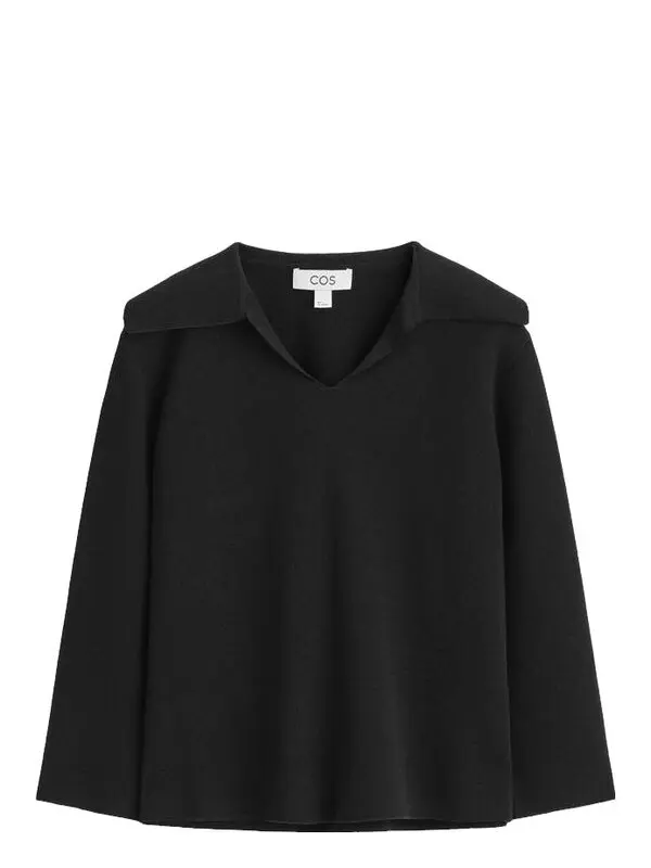 Cos Double-knit Open-collar Sweater - Black