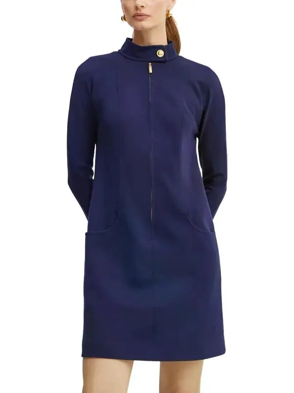 Luisa Spagnoli High-neck Zip-up Dress - Blue