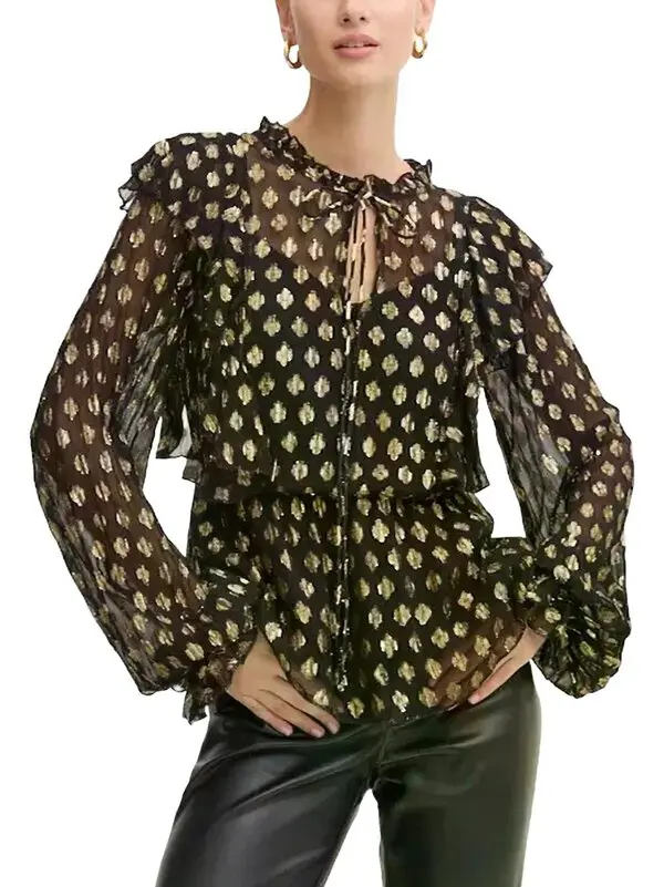 NEVER FULLY DRESSED Geometric-print Ruffled Blouse - Black