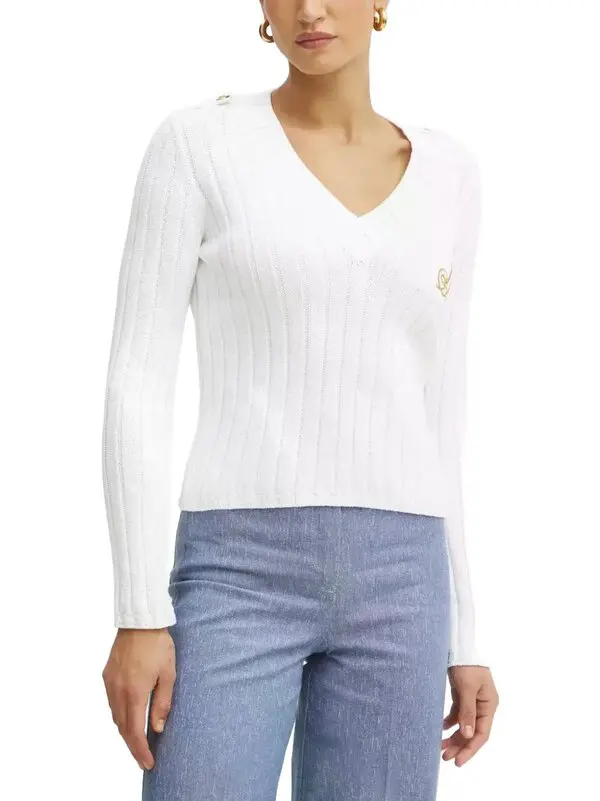 Luisa Spagnoli Ribbed V-neck Sweater - White