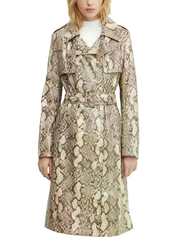 Guess Snakeskin-print Belted Trench Coat - Neutrals