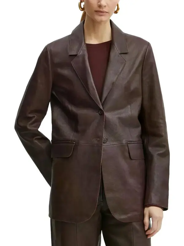 FORTE_FORTE Leather Single-breasted Blazer - Brown