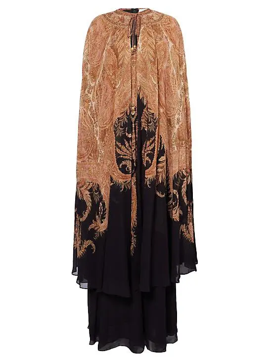 Zimmermann Hypnotic Caped Woven Maxi Dress - Black Paisley