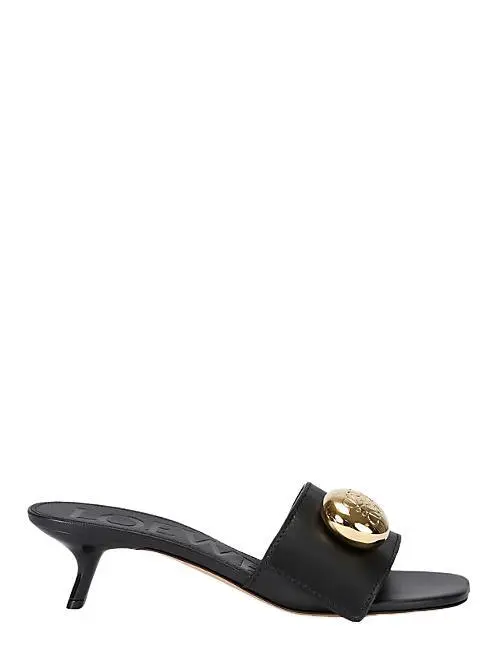 Loewe Pebble 45 Heeled Leather Slides - Black